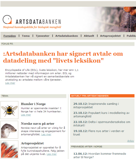 naturfag.no: Artsdatabanken